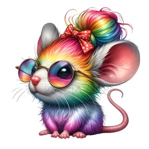 Cool Rainbow Mouse Clipart, Sunglasses, Bow Tie, Digital Download, 10 ...