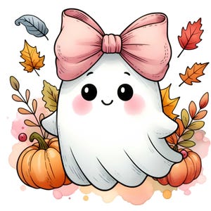 Blushing Ghost With Pink Bow and Beanie PNG, 12 Adorable Fall Halloween ...
