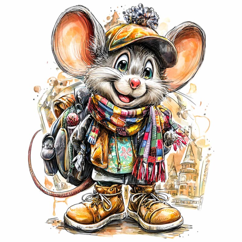 12 PNG Fall Cartoon Mouse – Funny Animal PNG – Cute Mouse in Scarf for ...