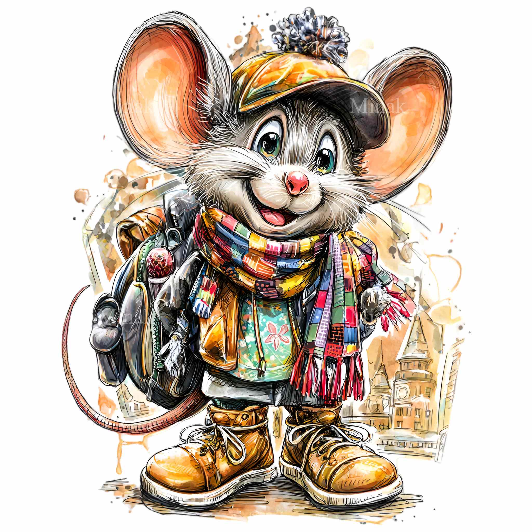12 PNG Fall Cartoon Mouse – Funny Animal PNG – Cute Mouse in Scarf for ...