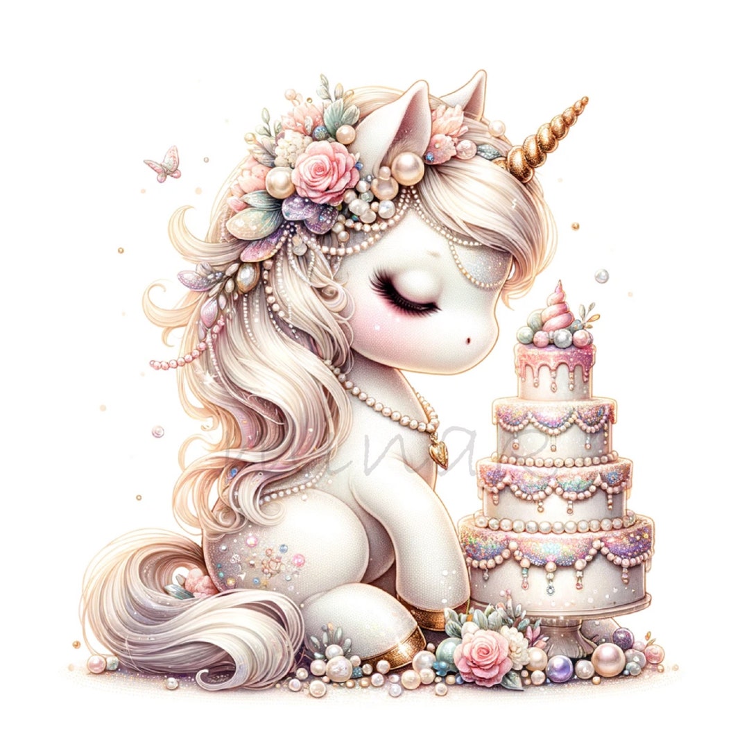 Unicorn Clipart, Birthday Cake Clipart, 20 PNG, Watercolor Pastel ...