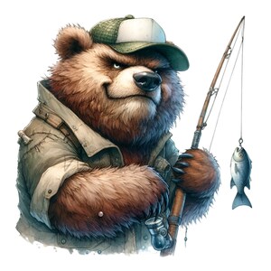 Fishing Bear PNG Clipart, 10 Cute Fisherman Bear With Fishing Rod ...