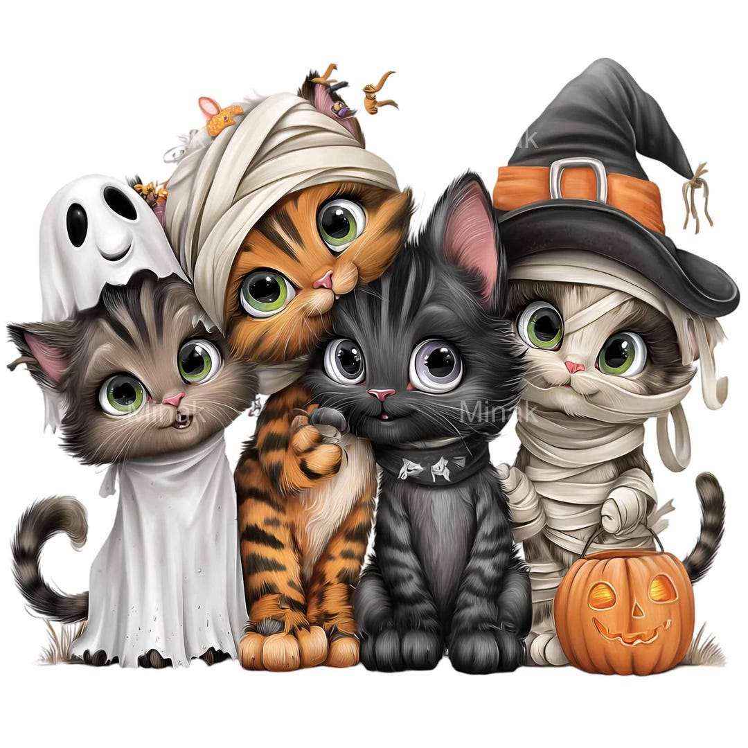 18 PNG Halloween Cats Clipart, Witch Ghost Mummy Design - Etsy