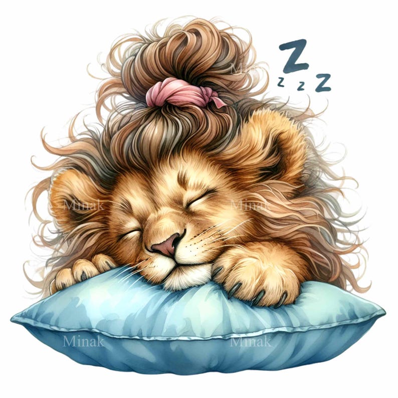 10 PNG Sleeping Lion, Dreamy Nursery Cub Clipart, Pajama Animal ...