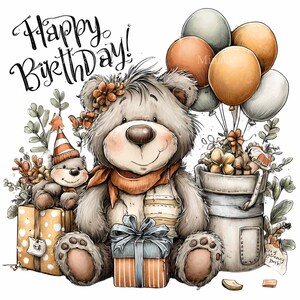 10 PNG Birthday Bear Clipart - Cute Animal Party Png - Kids Card Design ...