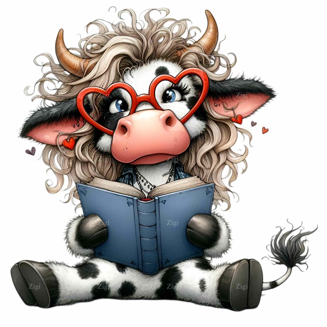 14 PNG Book Reading – Cute Cow PNG Clipart – Reading Farm Animal With ...