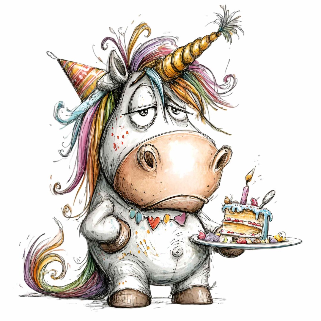 14 PNG Birthday Unicorn Clipart, Party Cake Illustration Printable ...