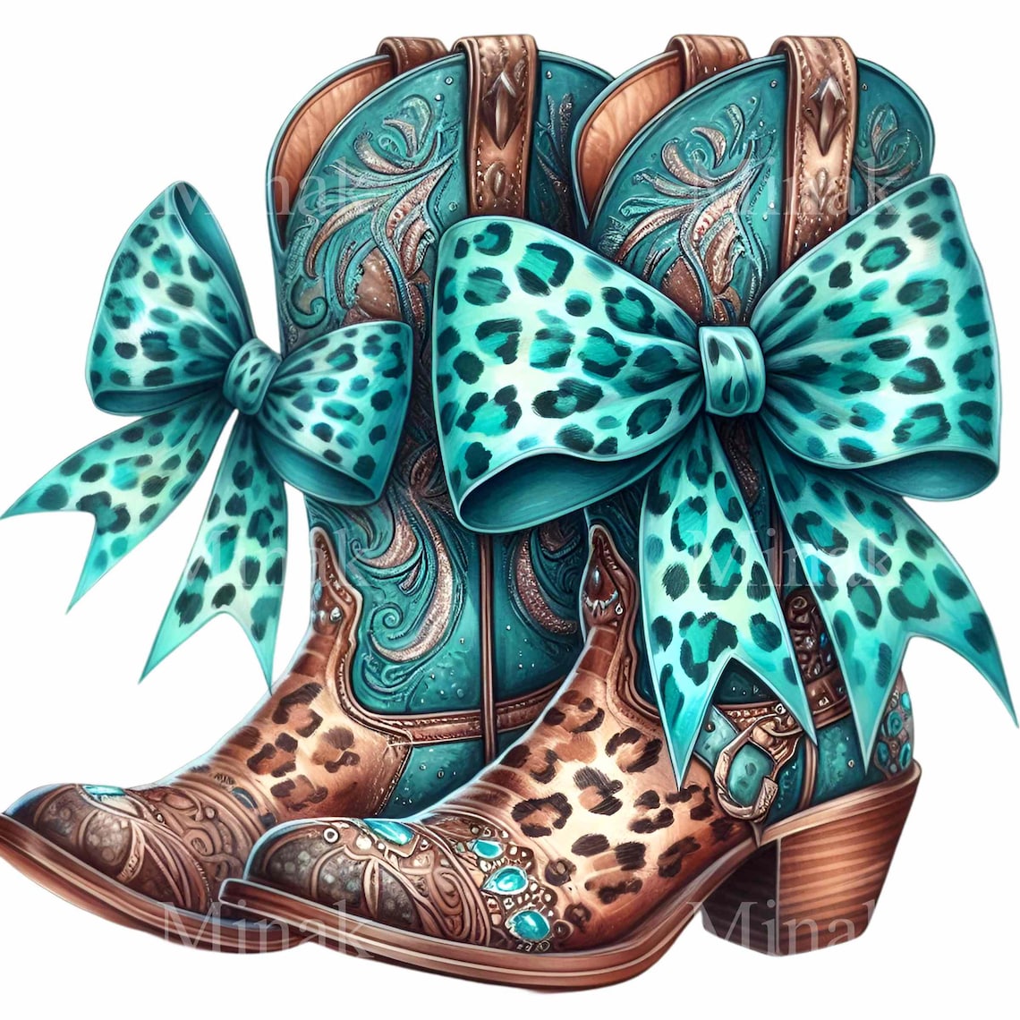 12 Turquoise Cowboy Boots PNG Clipart With Big Bow – Western Digital ...