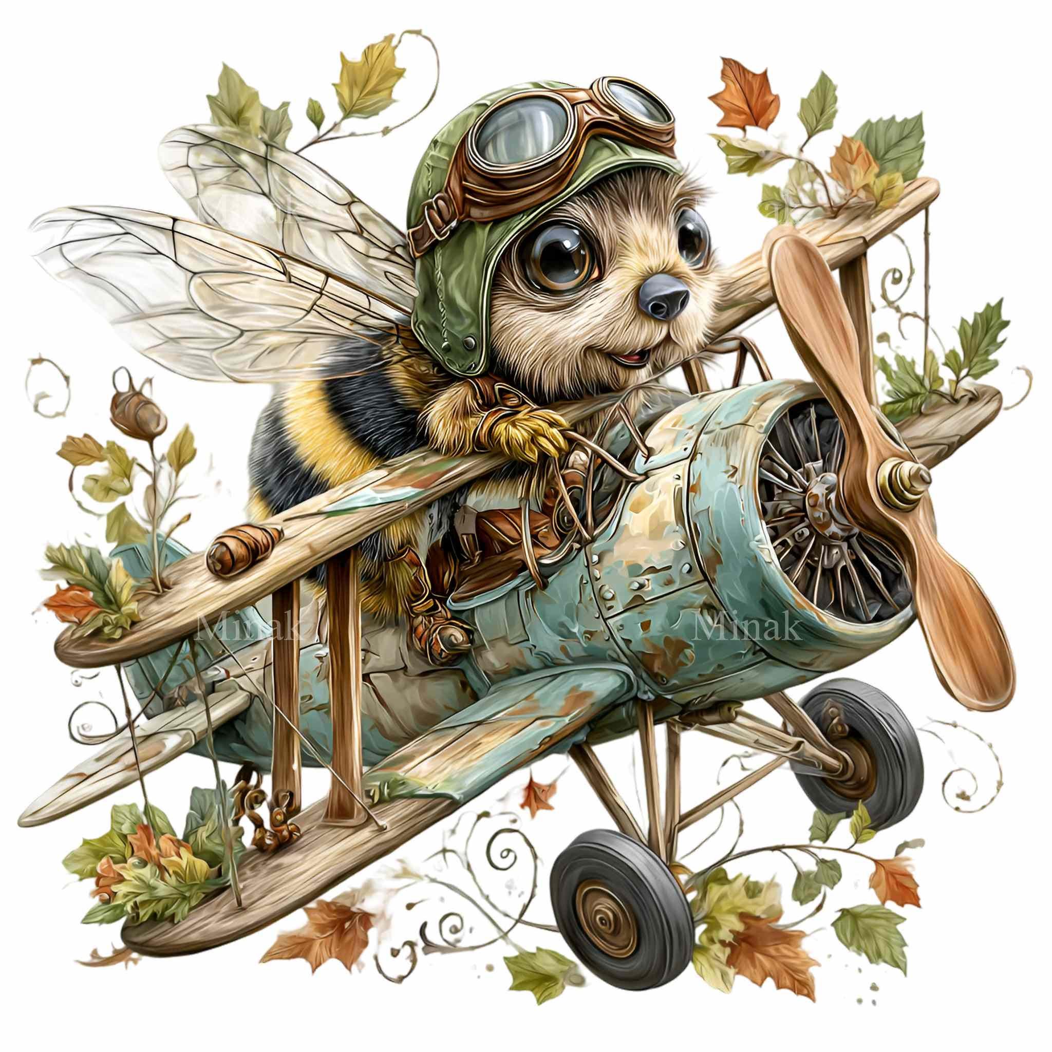 15 PNG Pilot Bee Vintage Airplane Clipart, Aviator Bumblebee Art ...