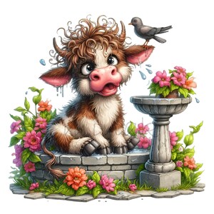 15 Cute Highland Cow in Bathtub Clipart PNG | Baby Bull Bath Time With ...