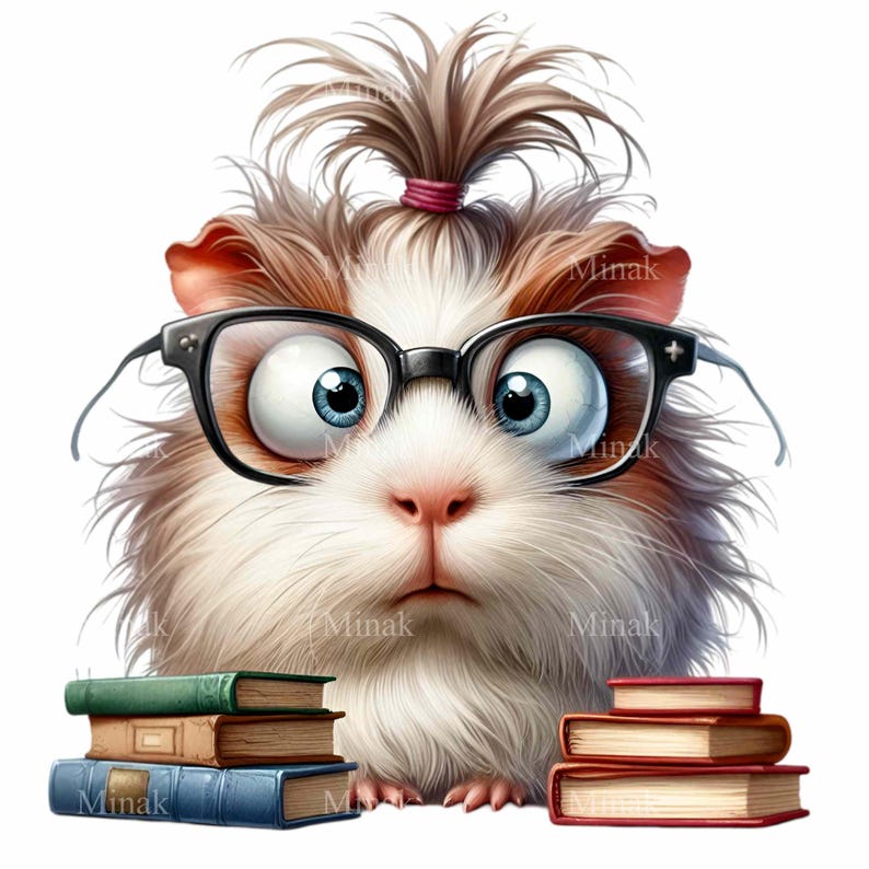 12 PNG Guinea Pig Book, Professor Pet Clipart, Teacher Library Art - Etsy