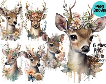 Baby Deer Watercolor Clipart Set 100 Png Hand Painted - Etsy