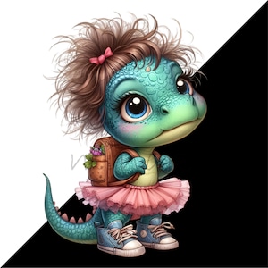 14 Ballerina Dinosaur PNG Clipart, Cute Blue Dino in Pink Tutu With ...