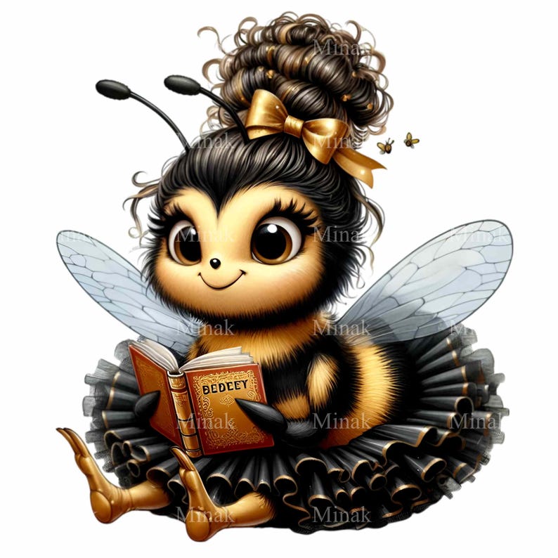 12 Bee Reading PNG Clipart | Cute Bee With Glasses and Book | Whimsical ...