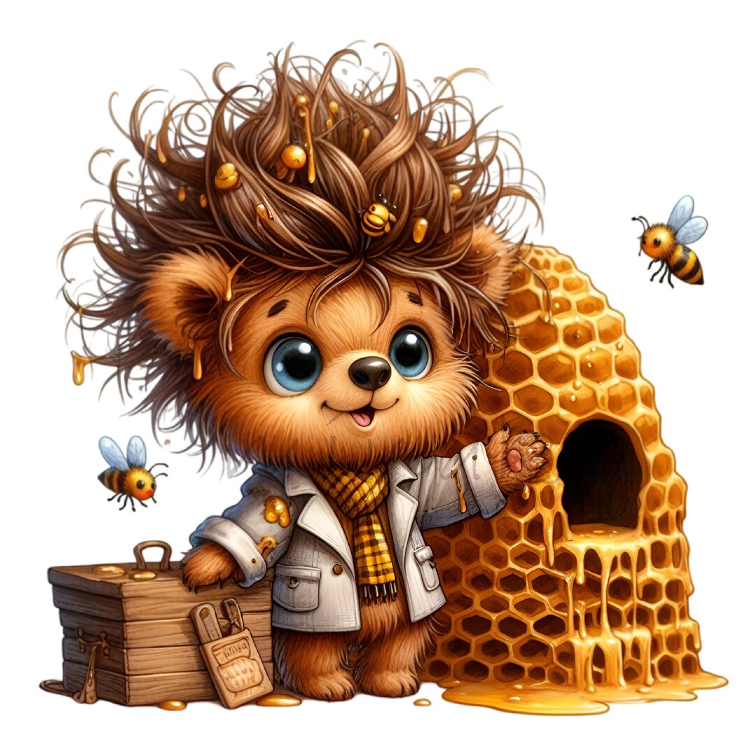 Bear Honey Bee Hive, Cute Beekeeper 15 PNG Cartoon Kids Illustration ...