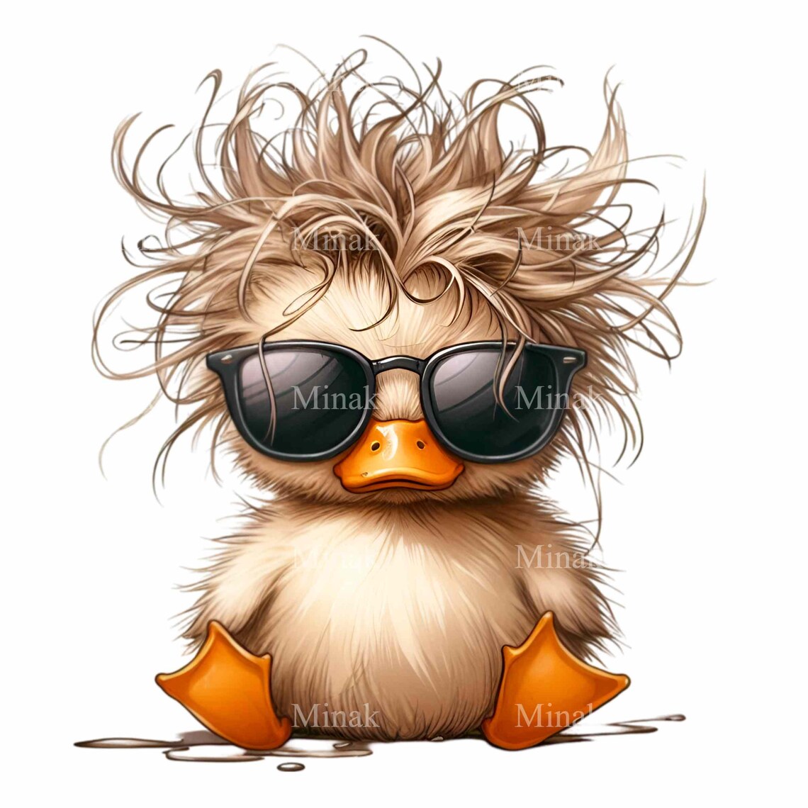 Cute Curly-haired Duck Clipart With Sunglasses, 12 Funny Cartoon Animal ...