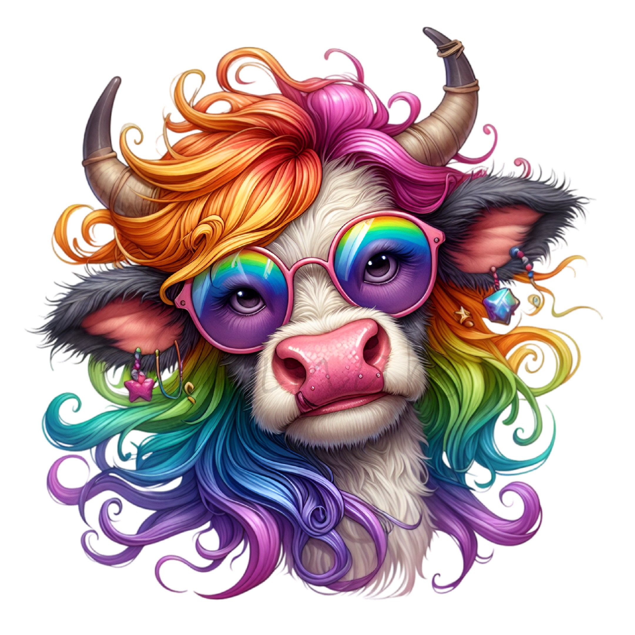 12 PNG Rainbow Cow Clipart – Colorful Sunglasses Cow Sublimation Design ...