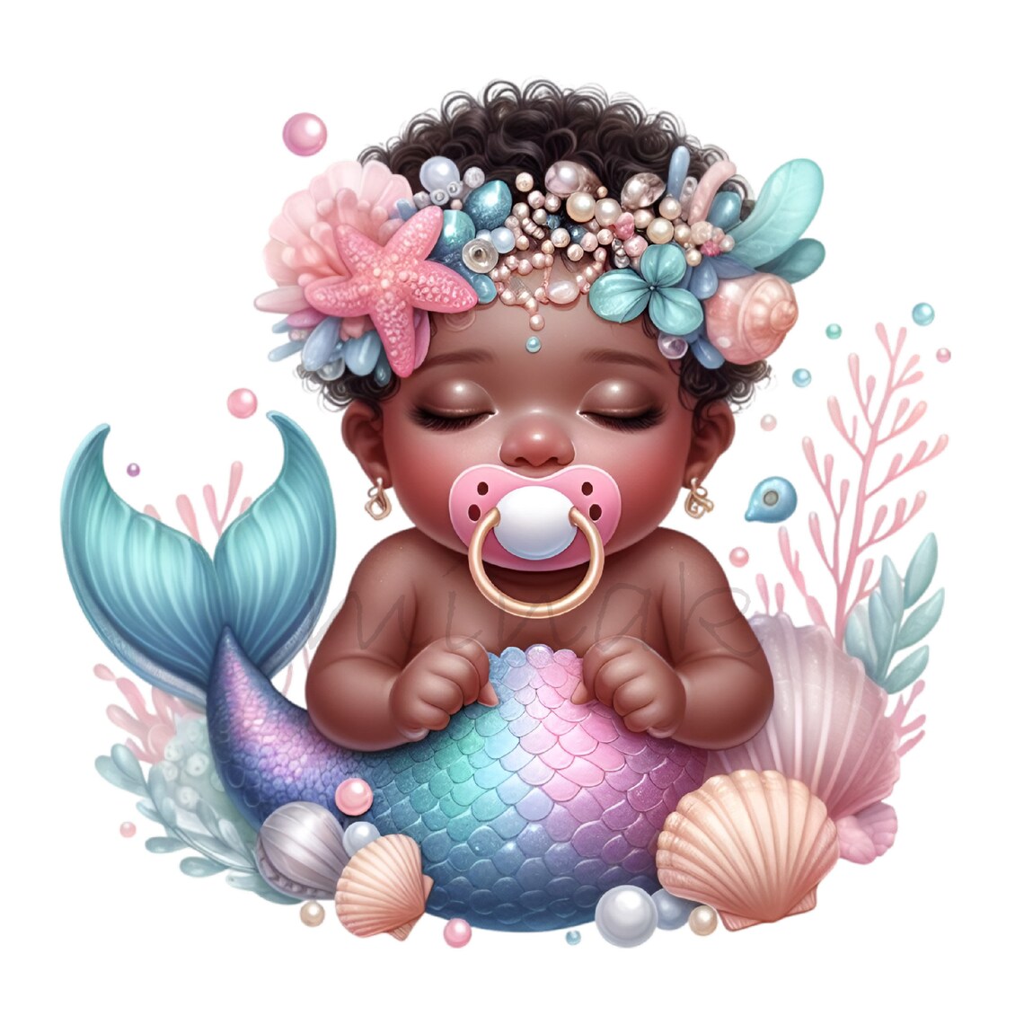 Pacifier Clipart, Newborn Clipart, Mermaid Clipart, 10 PNG Watercolor ...