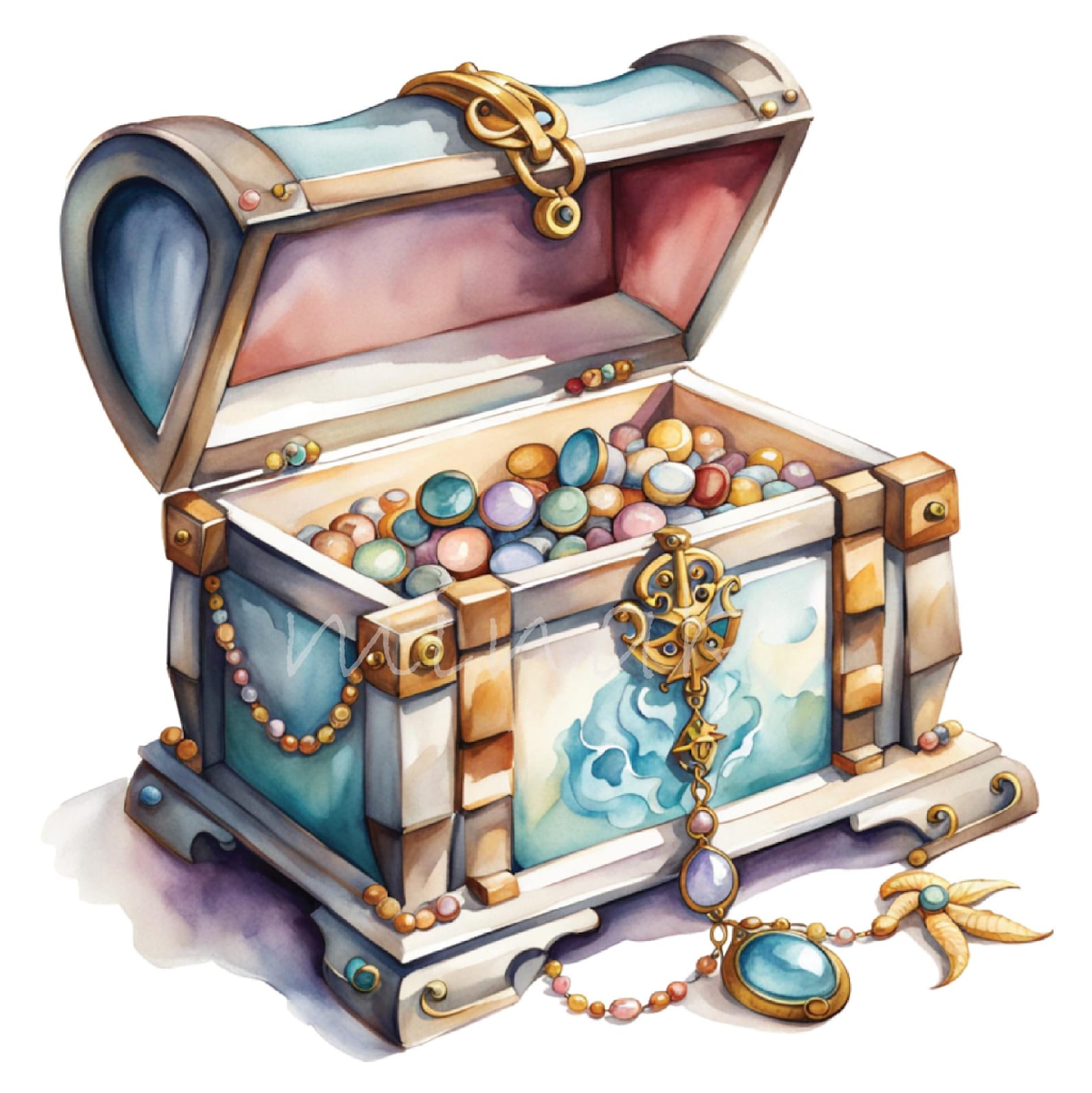 Treasure Chest Clipart PNG, 15 Watercolor Pirate Jewelry Png ...
