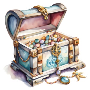 Treasure Chest Clipart PNG, 15 Watercolor Pirate Jewelry Png ...