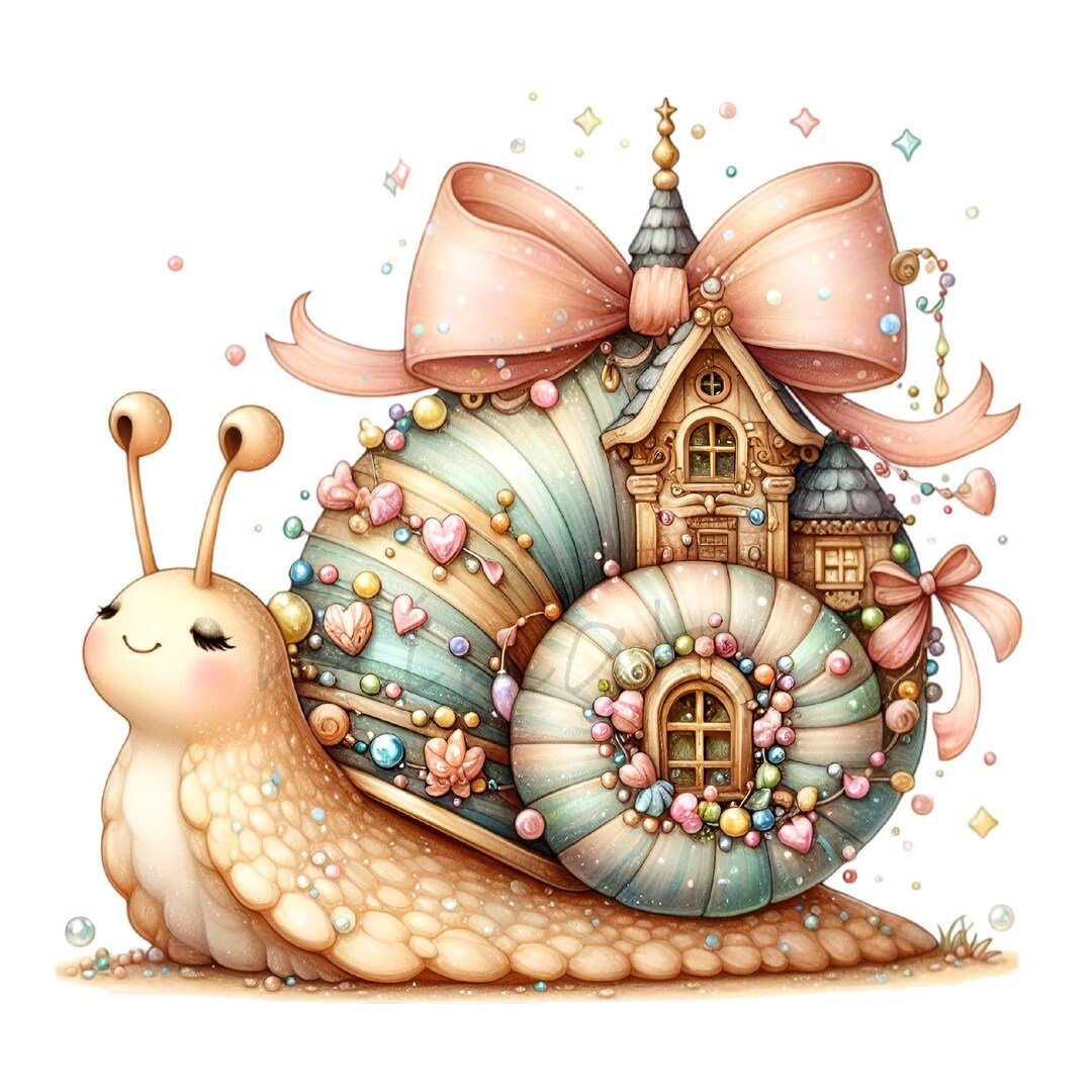 Snail House Clipart PNG - 12 Snail With Decorated Shell and Bow ...