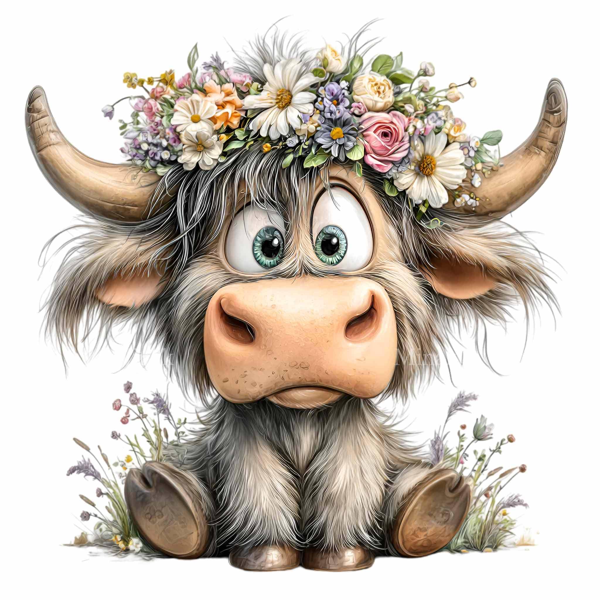 15 PNG Cute Cow Clipart – Highland Cow PNG – Floral Crown Animal ...