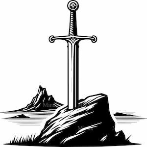 8 SVG Legendary Sword in Stone SVG, Medieval Fantasy Blade Clipart for ...