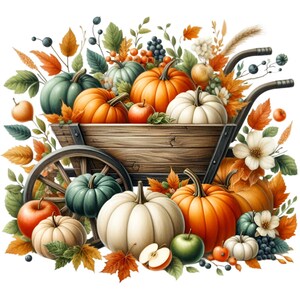 Rustic Wheelbarrow of Pumpkins Clipart, Fall Harvest Decor, Autumn ...