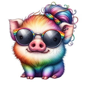 10 PNG Rainbow Pig, Retro Piglet Clipart, Groovy Animal Hippie Flower ...