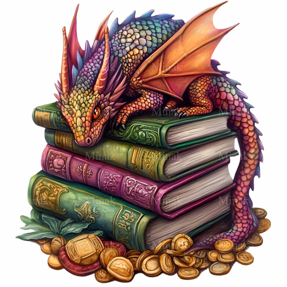 12 PNG Book Dragon Clipart, Mythical Bibliophile Illustration, Hoard of ...