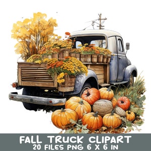 Fall Truck Clipart PNG Vintage Truck With Pumpkins and Autumn Leaves ...