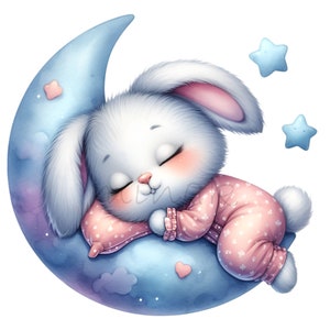 Bunny Clip Art, 12 PNG Sleep Moon Cute Rabbit, Newborn Mom Printable ...
