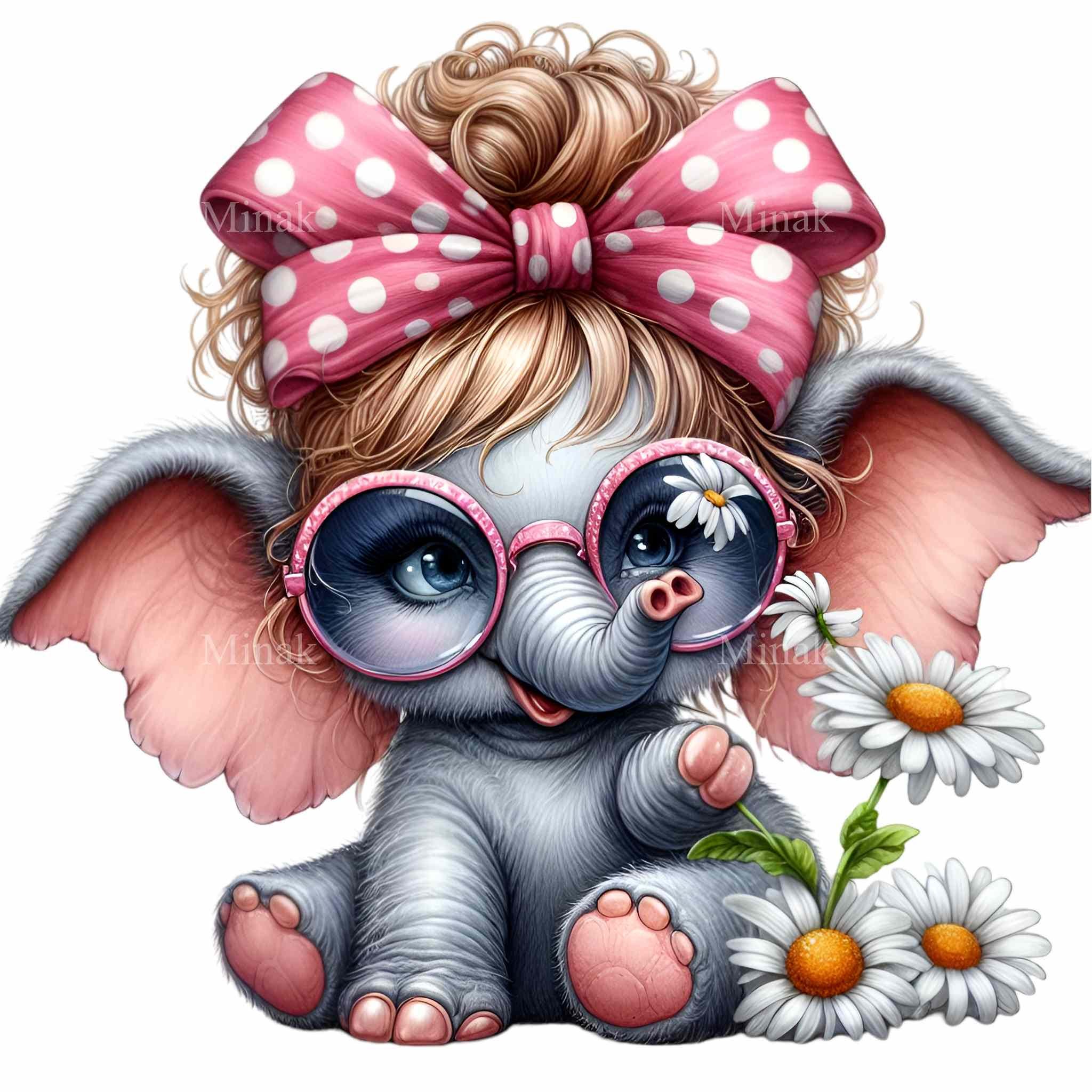 15 PNG Elephant Clipart – Baby Girl Illustration With Glasses & Pink ...
