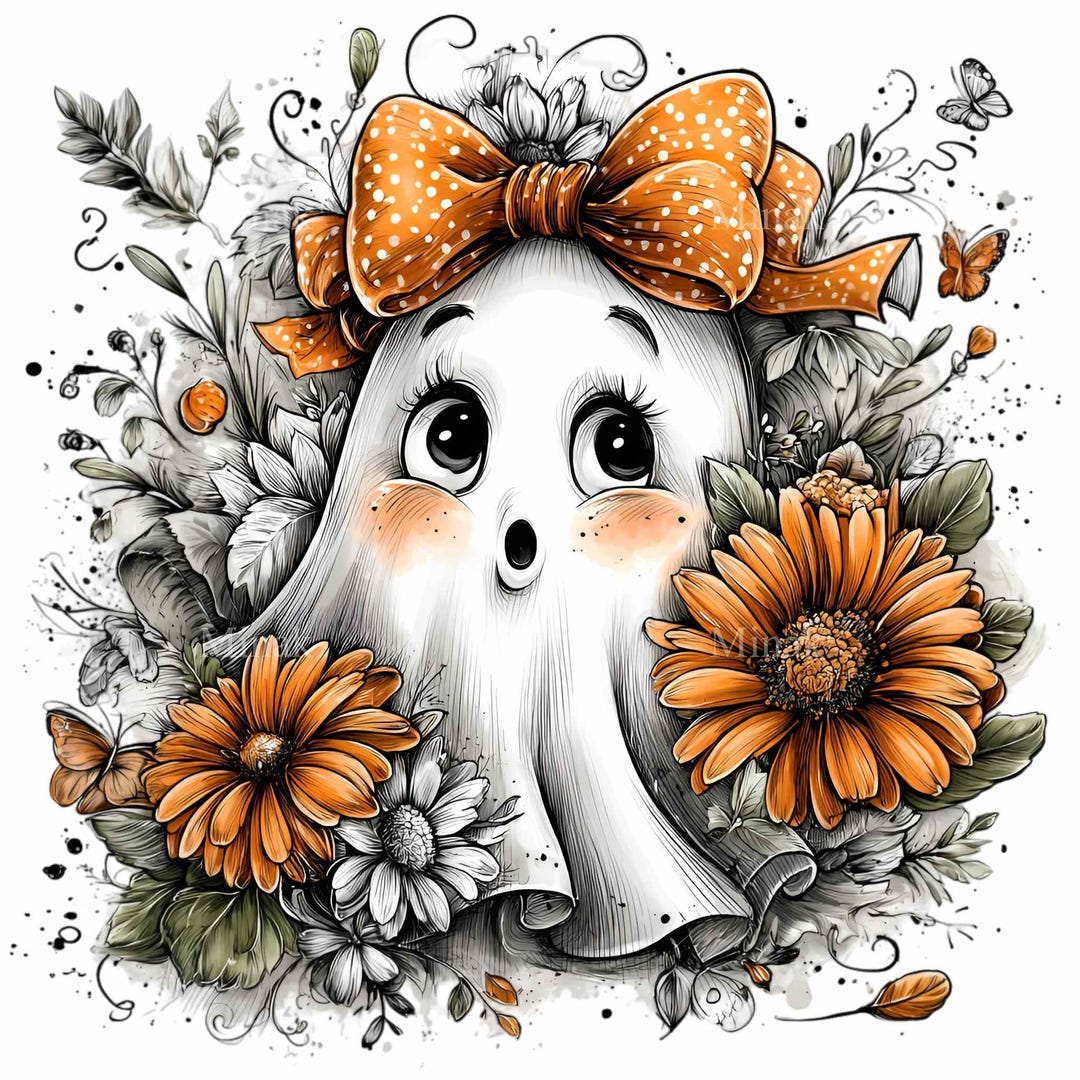 10 PNG Cute Floral Ghost – Halloween PNG Clipart – Girly Spooky Design ...