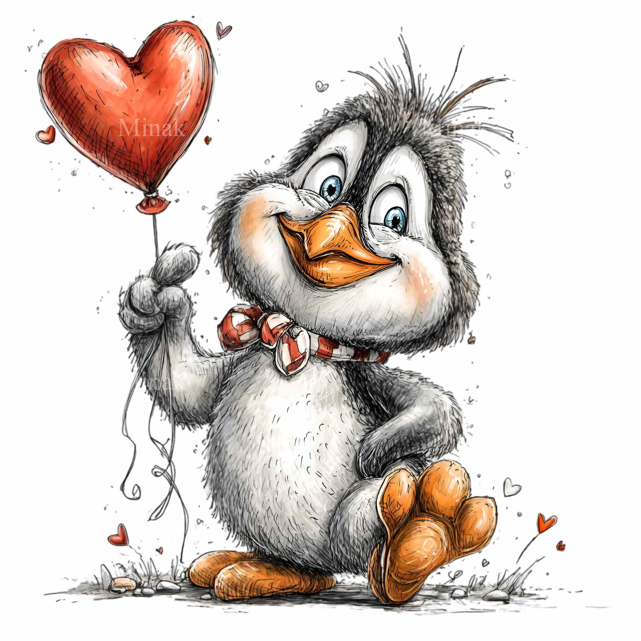 16 PNG Valentine Penguin Clipart – Heart Balloon Art for Cards ...