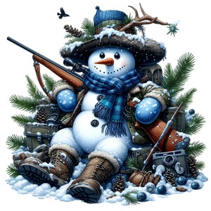 Hunter Snowman Clipart, 15 Winter Snowman With Rifle PNG, Rustic ...