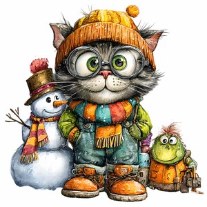 14 PNG Winter Cat and Snowman Clipart – Funny Snow Day PNG – Cute ...