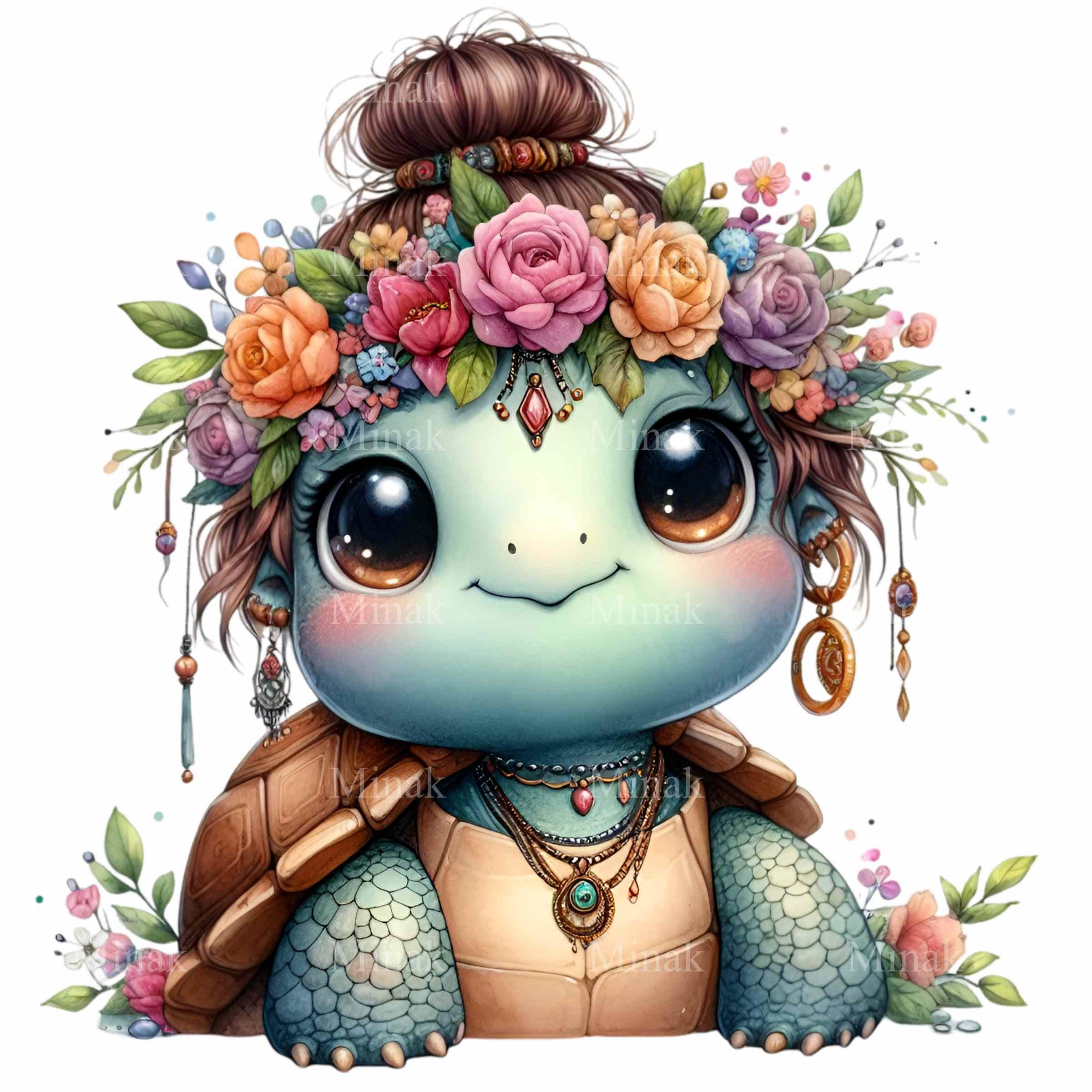 15 PNG Floral Turtle Clipart – Whimsical Animal Illustration With ...