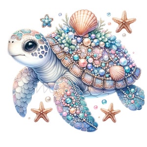 10 Jeweled Sea Turtle PNG Clipart - Cute Ocean Turtle With Pearls ...