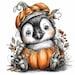 14 PNG Fall Animal Clipart – Pumpkin Penguin PNG – Cute Halloween Bird ...