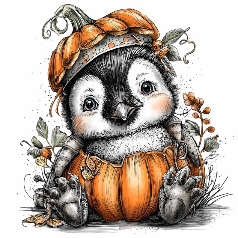 14 PNG Penguin Pumpkin Clipart, Fall Bird Autumn Animal Halloween - Etsy
