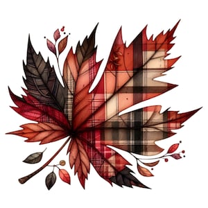 Autumn Plaid Leaves Clipart PNG - 14 Fall Foliage, Berries, and Acorns ...