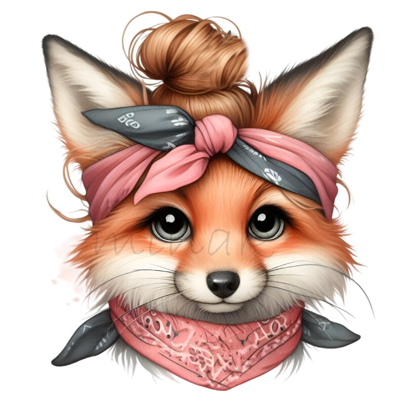 10 PNG Baby Fox Bandana, Woodland Animal Sublimation, Messy Bun Fox ...