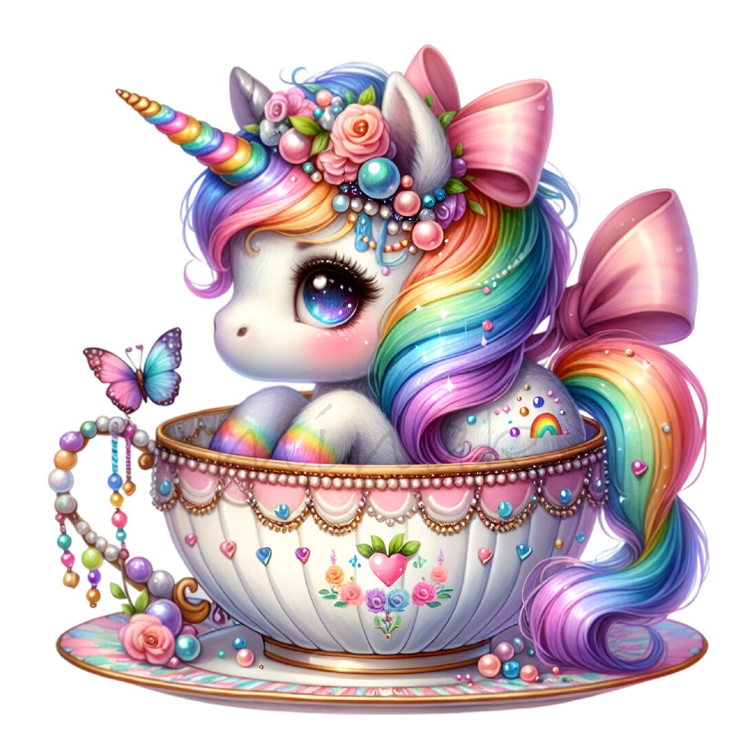 15 PNG Rainbow Unicorn Teacup Clipart – Cute Fantasy Pony PNG Digital ...
