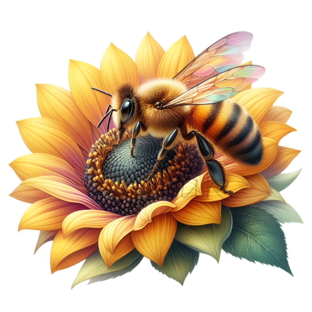 Bee on Sunflower Clipart 12 PNG Realistic Honey Bee Illustration High ...