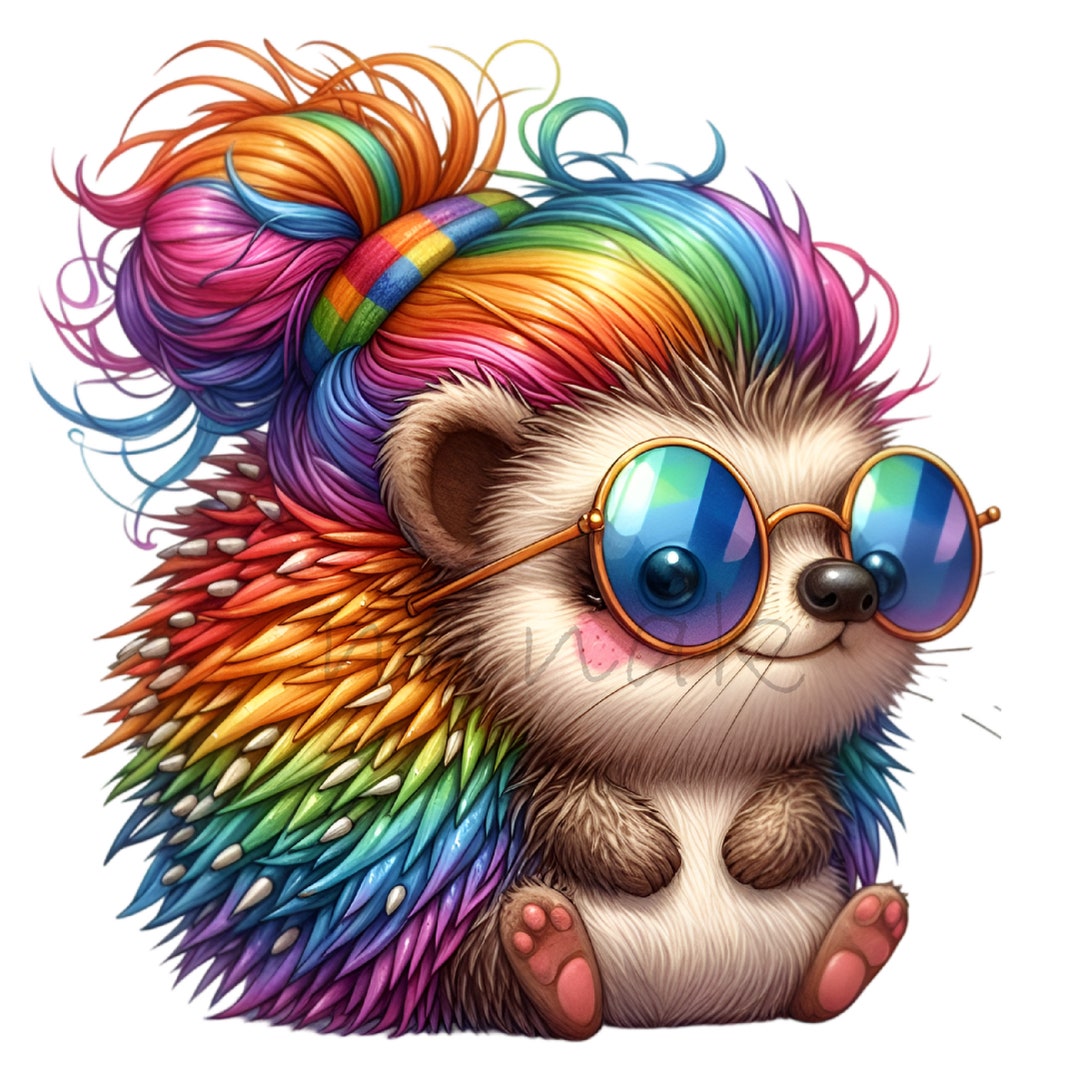 Rainbow Hedgehog Cute Baby Animal Clipart 12 PNG Illustration, Digital ...