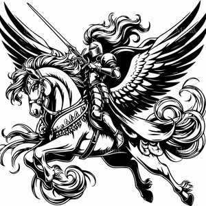 5 SVG Flying Knight on Horse SVG – Medieval Angelic Warrior Cut File ...
