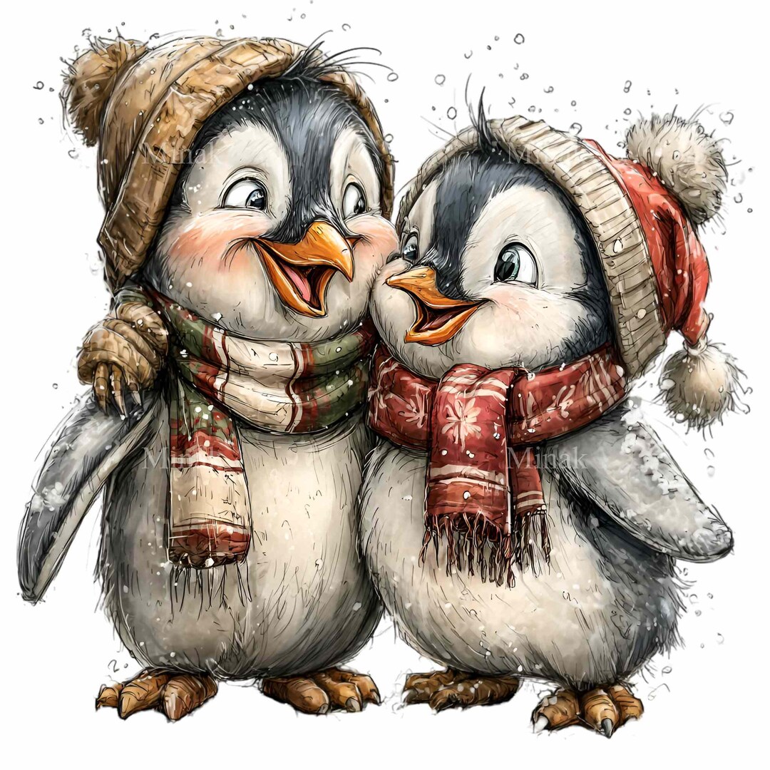 15 PNG Penguin Clipart Pair – Cute Winter Penguins PNG – Holiday Animal ...