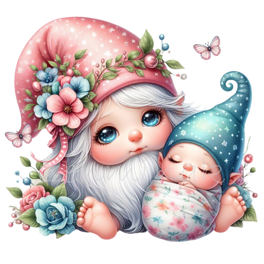 Gnome Clipart, Mother's Day Clipart, 10 PNG Watercolor Mom Baby ...