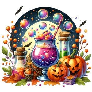 Colorful Halloween Potions and Pumpkins Watercolor Clipart 12 Festive ...